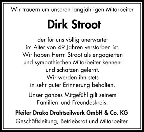 Traueranzeigen Von Dirk Stroot Trauer In Nrw De