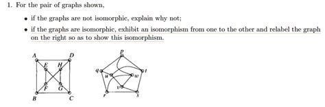 SOLVED For The Pair Of Graphs Shown If The Graphs Are Not Isomorphic Explain Why Not If The
