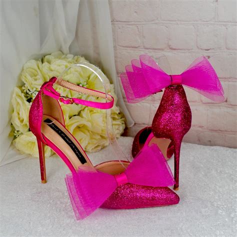 Hot Pink Stiletto Sandals With Bow Details Bridal Bridesmaid Shoes Etsy