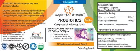Probiotic Blend Of Enterococcus Faecalis 20 Billion Cfugram Capsules
