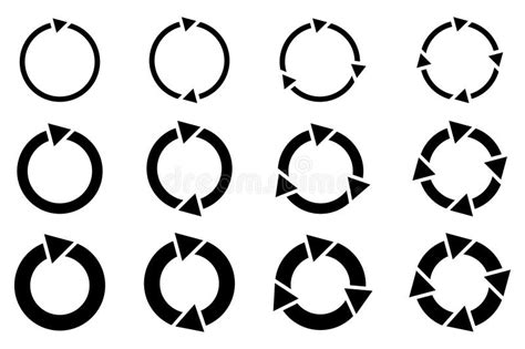 Circular Arrow Icons Rotation Cycle Symbols Black Looped Arrows Refresh Reload Signs Stock