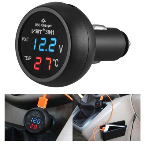 3 In 1 자동차 Usb 충전기 자동차 담배 라이터 전압 감지 디스플레이 다기능 모니터링 테이블 레드 블루