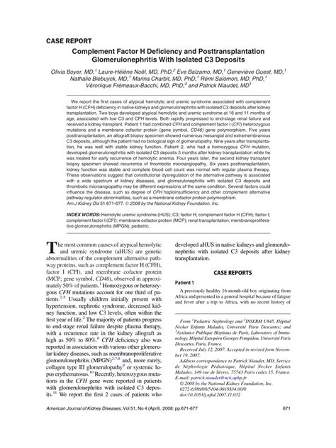 Pdf Complement Factor H Deficiency And Posttransplantation
