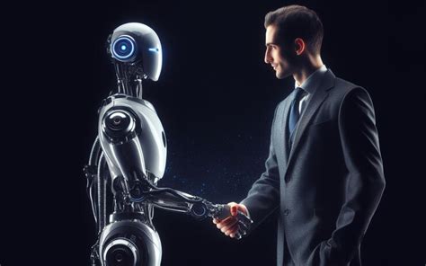 Premium Photo Man And Robot Holding Hands In The Modern World Humans Work Together With Ai