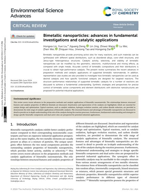 Pdf Bimetallic Nanoparticles Advances In Fundamental Investigations And Catalytic Applications