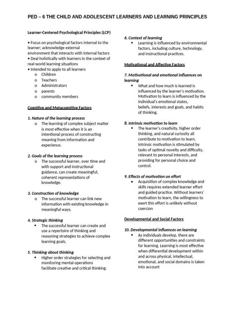PED-6_THE-CHILD-AND-ADOLESCENT-LEARNERS-AND-LEARNING-PRINCIPLES | PDF | Learning | Motivational