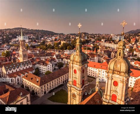 Beautiful Aerial View Of St Gallen Cityscape Skyline Abbey Cathedral