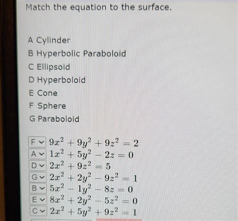Solved Match The Equation To The Surface A Cylinder