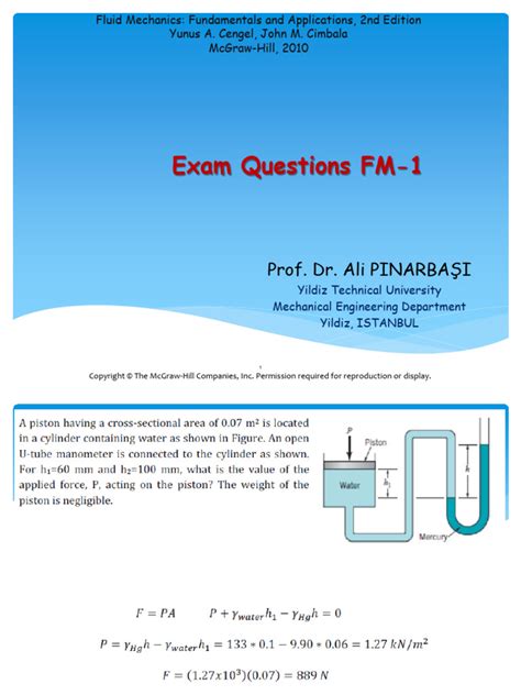 Exam Questions Fm 1 Viscosity Static And Manometer Pdf Pressure
