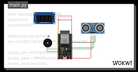 1016超音波與數字顯示 Wokwi ESP32 STM32 Arduino Simulator