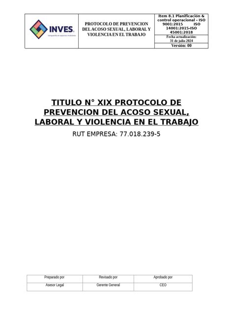 Protocolo De Prevencion Del Acoso Sexual Pdf Acoso Sexual