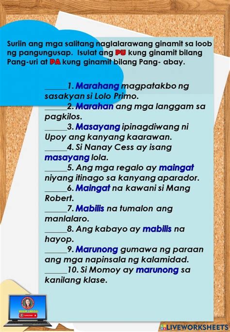 Mga Uri Ng Pang Abay Worksheet For Grade 2 Free Schedule And Planner Printable