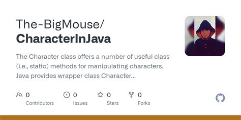 Github The Bigmousecharacterinjava The Character Class Offers A