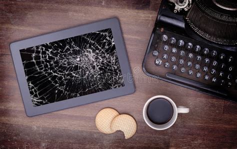 Tablet Computer With Broken Glass Stock Image Image Of Coffee Crash