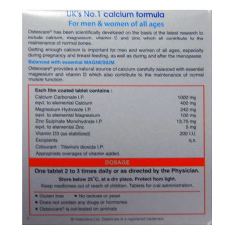 Osteocare Tablet 15s Price Uses Side Effects Composition Apollo