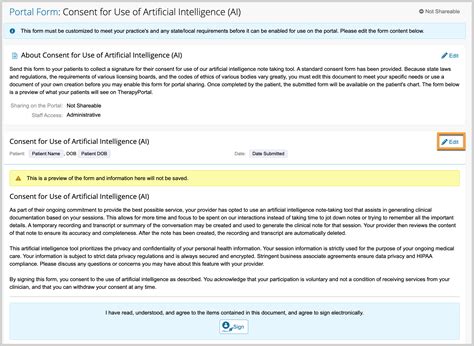 Consent For Use Of Artificial Intelligence Ai Portal Form Therapynotes