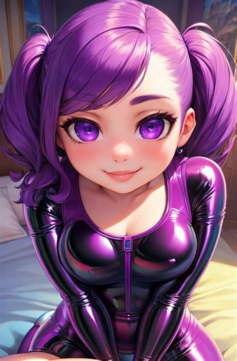 Purple Haired Girl In Latex 3 By N Cog Nito On Deviantart