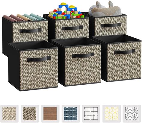 6 Pack Fabric Storage Cubes With Handle Foldable 11 Inch Cube Storage