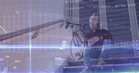 Animation Of Stock Market Data Processing Against Albino Man Using