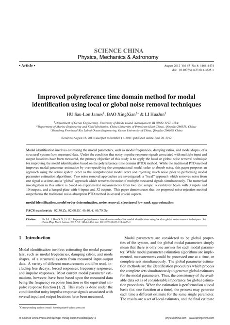 Pdf Improved Polyreference Time Domain Method For Modal Identification Using Local Or Global