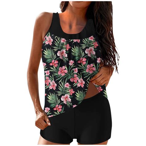 Qucoqpe Tankini Swimsuits For Women Loose Fit Floral Print Two Piece