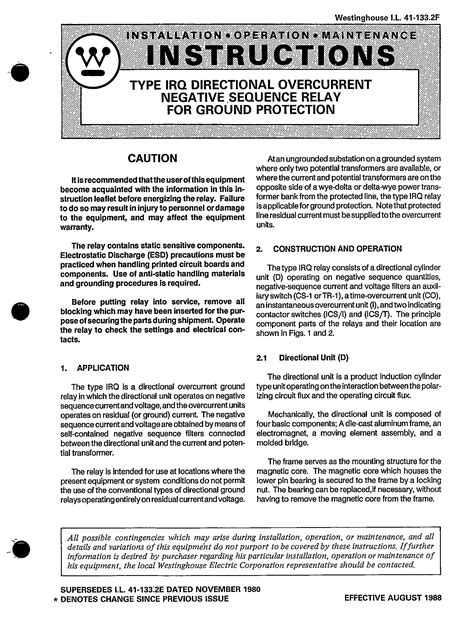 Il 41 1332f Type Irq Directional Overcurrent Negative Sequence Relay