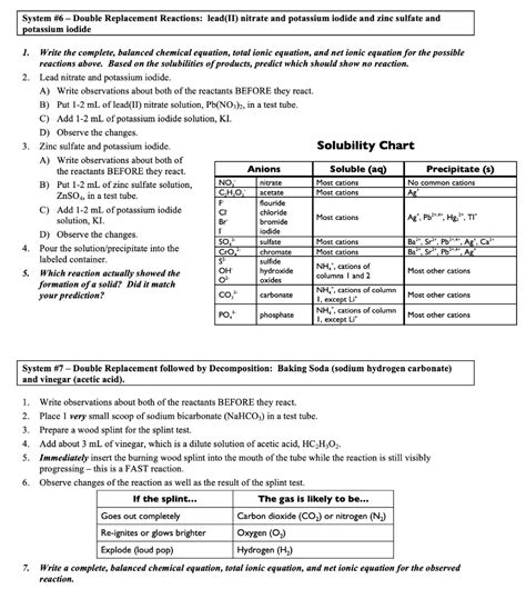 Solved System 6 Double Replacement Reactions Lead I Nitrate And Potassium Iodide And Zinc