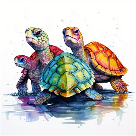 Premium Photo Coloured Turtles On White Background