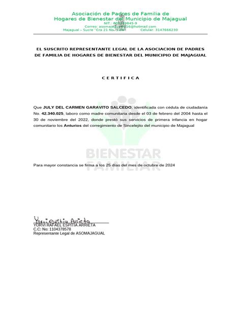 Certificado Laboral July Garavito Salcedo Pdf