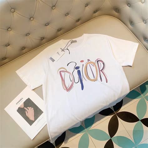 디올 Dior 그래피티 레터 로고 커플 캐주얼 반팔 티셔츠 남여 공용 위핑