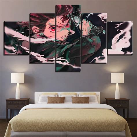 5piece Demon Slayer Anime Canvas Wall Art For Modern Home Decor