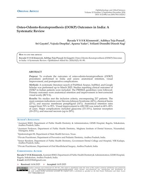 Pdf Osteo Odonto Keratoprosthesis Ookp Outcomes In India A