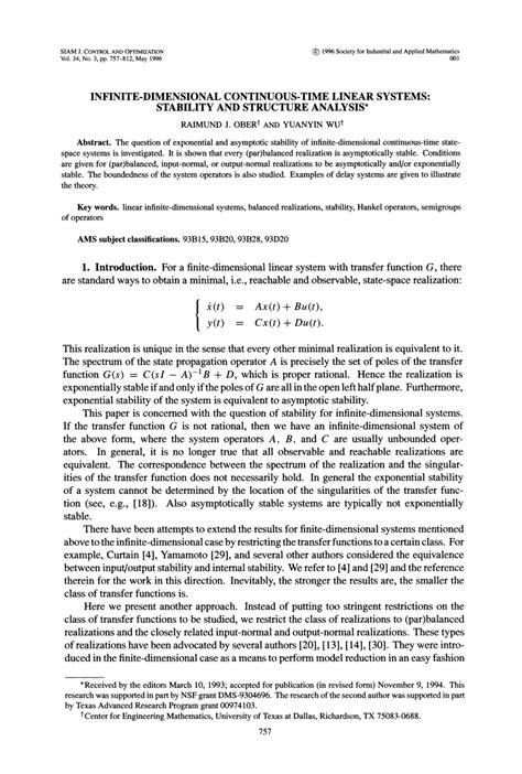 PDF Infinite Dimensional Continuous Time Linear Systems Stability And Structure Analysis