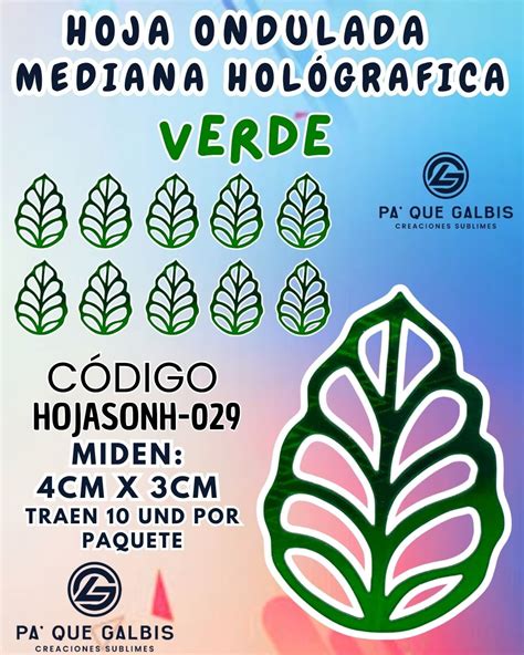 Hojas Medianas Ondulada Verde HologrÁficas 1 Paquete Contiene 8 Und