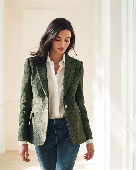 Blazer En Tweed Brun Moyen Avec Jean Foncé Sumissura