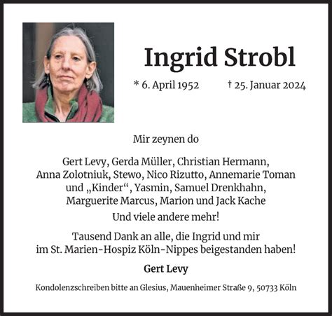 Traueranzeigen Von Ingrid Strobl Wirtrauern