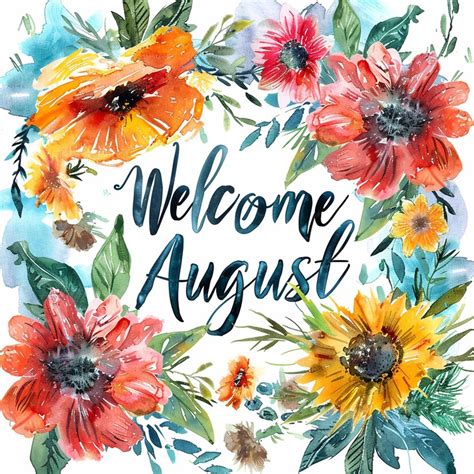 Welcome August Watercolor Premium Ai Generated Image