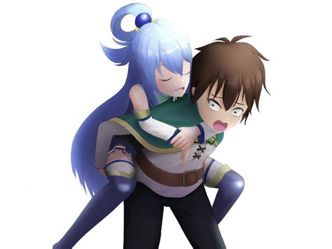 Kazuma San Carrying The Drunken Goddess Aqua On His Back R Konosuba