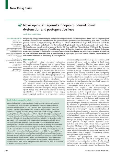 Pdf Novel Opioid Antagonists For Opioid Induced Bowel Dysfunction And