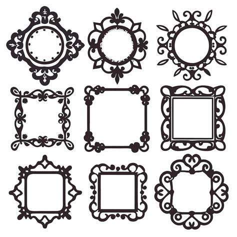 Free Vector Nine Ornate Frames With Black Lines And White Fill