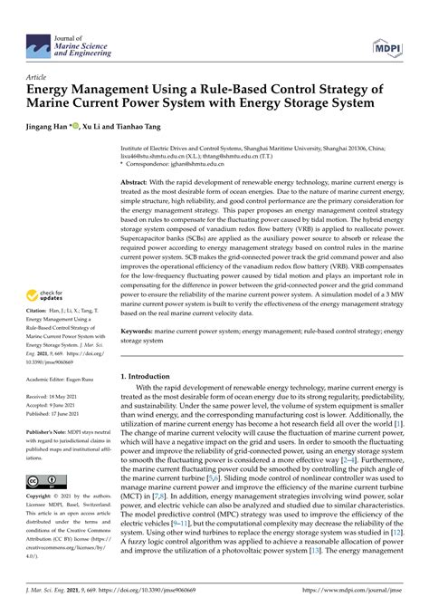 Energy Management Using A Rule Based Control Strategy Of Marine Current Power System With Energy