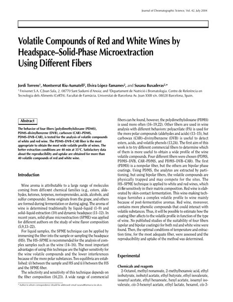 Pdf Volatile Compounds Of Red And White Wines By Headspace Solid Phase Microextraction Using