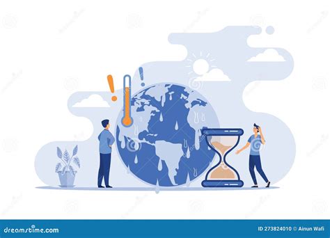 Tiny People With Melting Planet In Background High Temperature And Hot