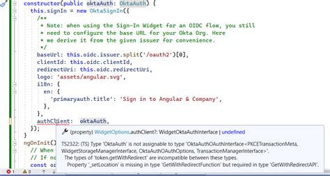 okta sign in widget authclient not assignable questions okta