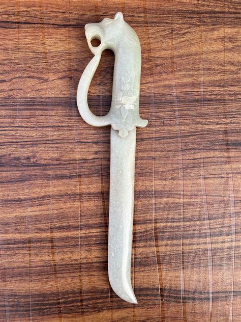 Stone Dagger 14 Aventurine Jade Gemstone Tiger Face Hilt Handmade