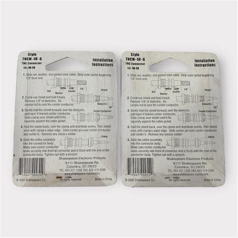 Shakespeare Tncm 58 G Tnc Connector For Rg 58 Coaxial Cable Lot Of 2 Max Marine Electronics