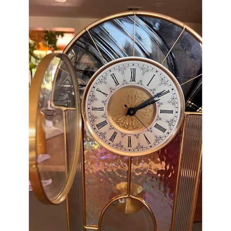Vintage 80s Postmodern Stained Glass Brass Pendulum Clock Chairish
