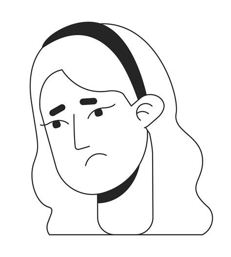 Sad Caucasian Girl Monochrome Flat Linear Character Head Long Blonde