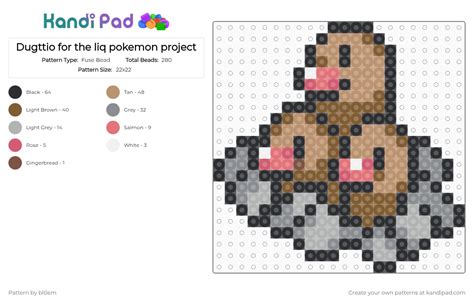 Dugttio For The Liq Pokemon Project Fuse Bead Pattern Kandi Pad