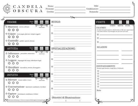 Candela Obscura Character Sheet Italian Translation Candela Obscura